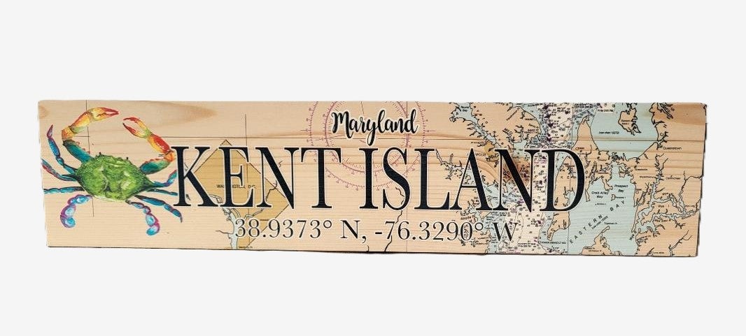Kent Island Wood Map Coordinate Sign | Ophiuroidea The O Kent Island ...
